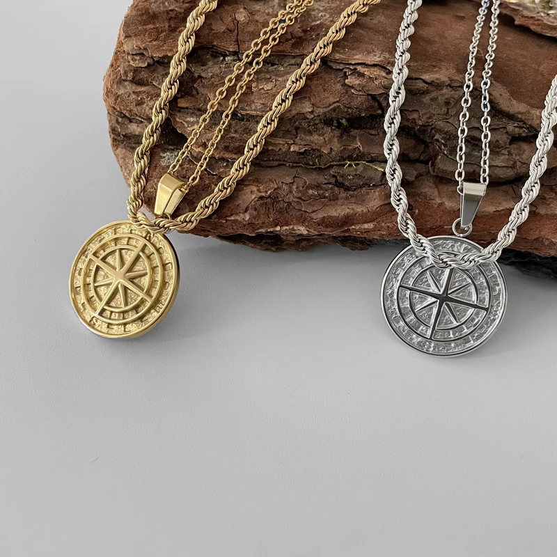 Custom 316l Stainless Steel Compass Pendant Plating 18k Gold Silver ...