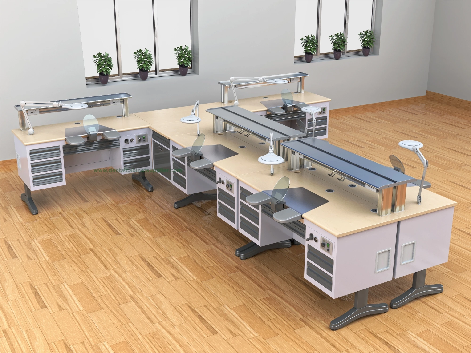 Corner Dental Lab Bench Workstation - Modern & Versatile