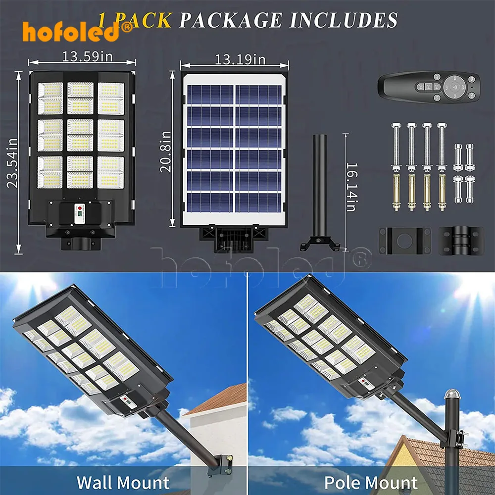 Hofoled 600w 900w 1000w 1200w Sensor Solar Street Light Aluminum Remote ...