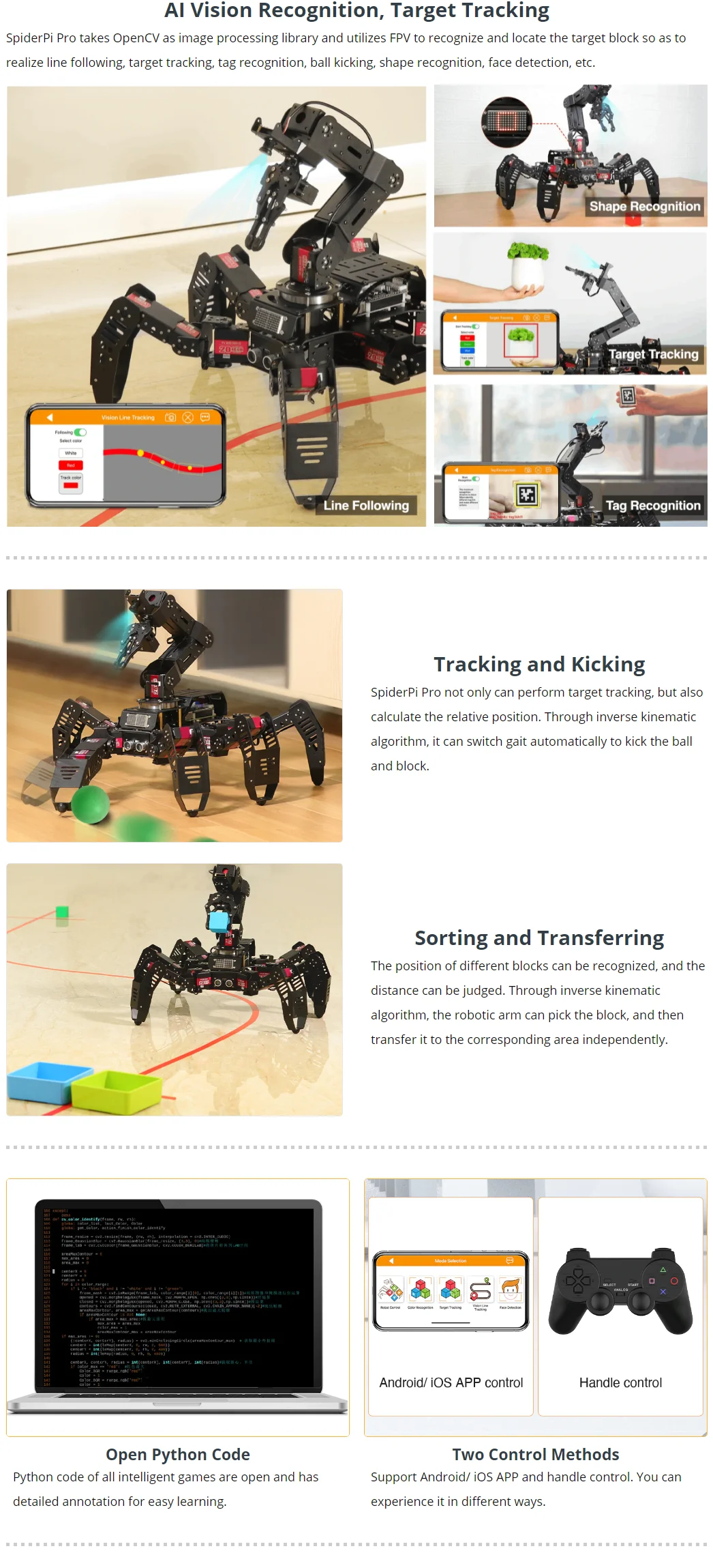 Hiwonder Spiderpi Pro Hexapod Robot With Ai Vision Robotic Arm Ai 6-leg Robot Powered By ...