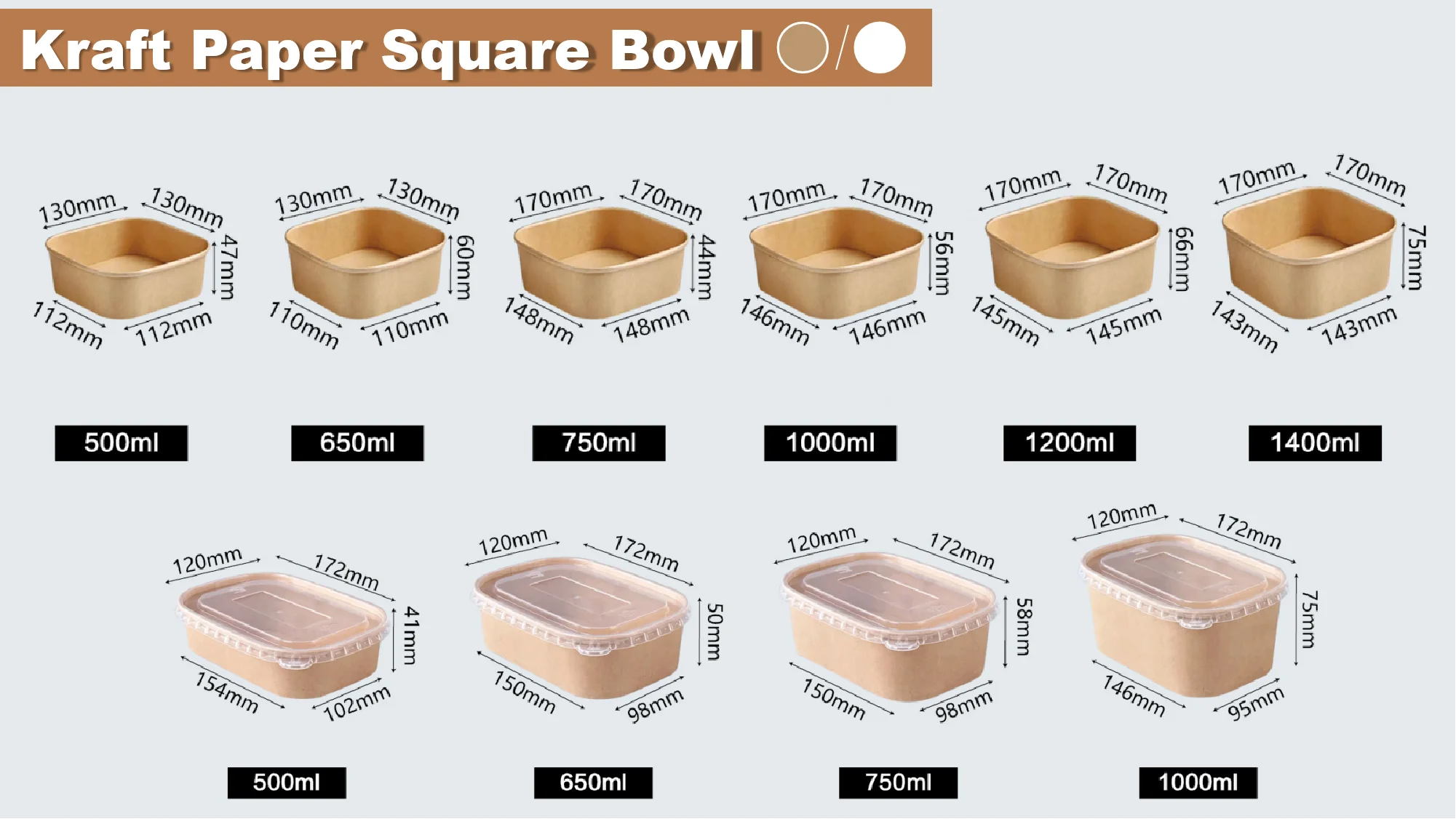 Custom Print Kraft White Disposable Square Paper Lunch Box Food Packaging Salad Container ...