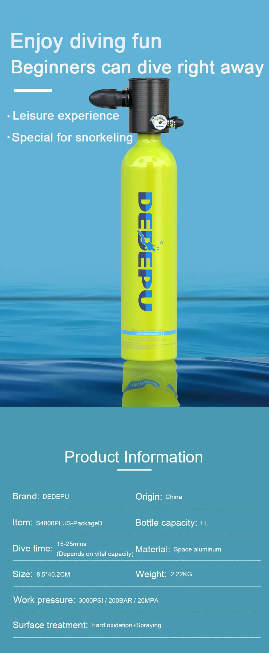 DEDEPU S4000PLUS Scuba Diving Tank Equipment - Mini Cylinder