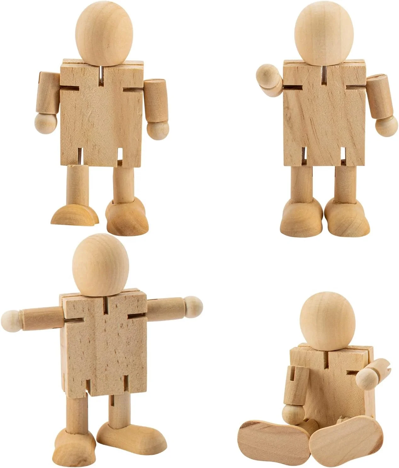 Diy Unfinished Wooden Robot Adjustable Wooden Figures Nature Bodies ...