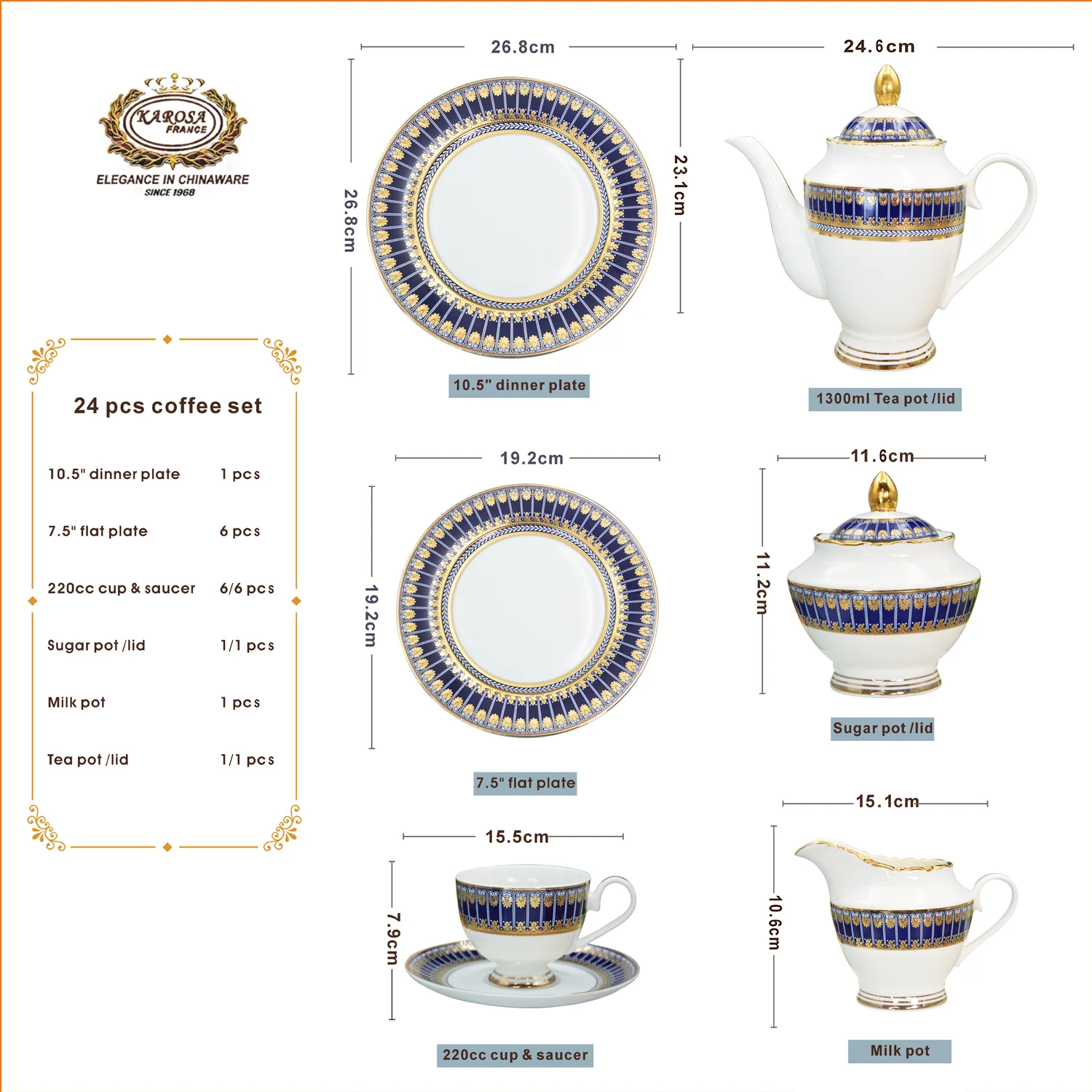 Wedding Luxury Embossed Real Gold Coffee Set by KAROSA