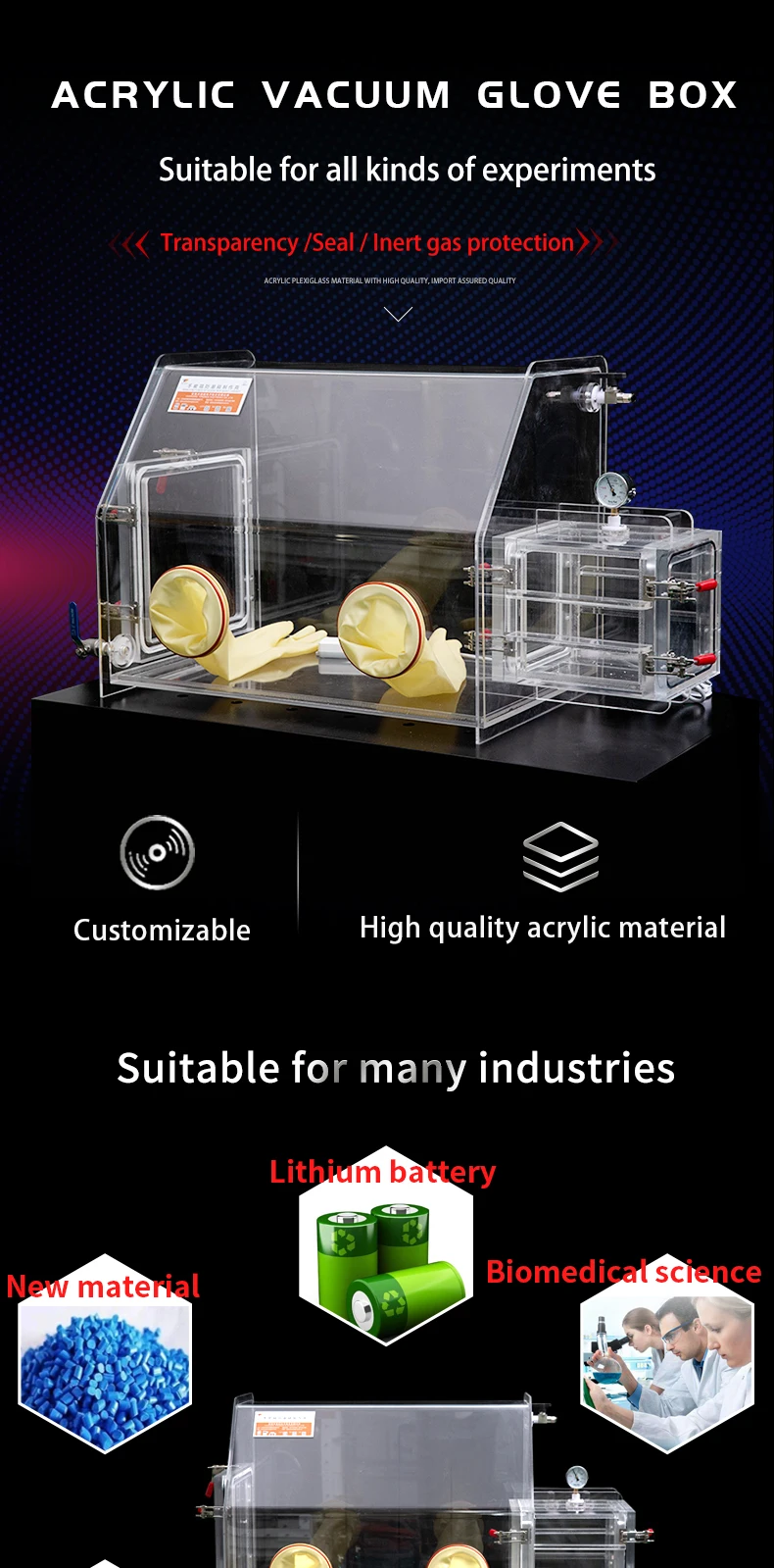 Acrylic Glove Box - Lab Negative Pressure Pmma Operation