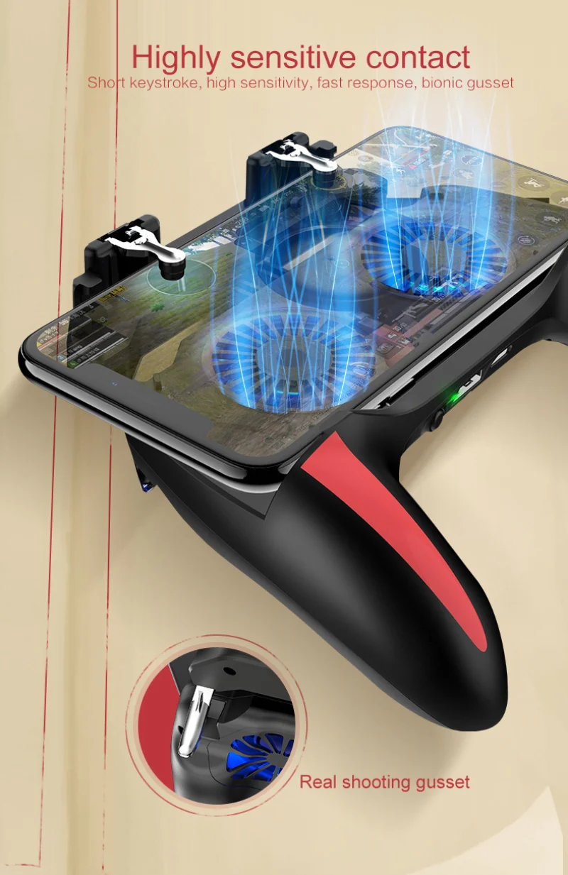 Six Finger Game Controller Gamepad Trigger Shooting Free Fire Cooling Fan Gamepad Joystick for ...