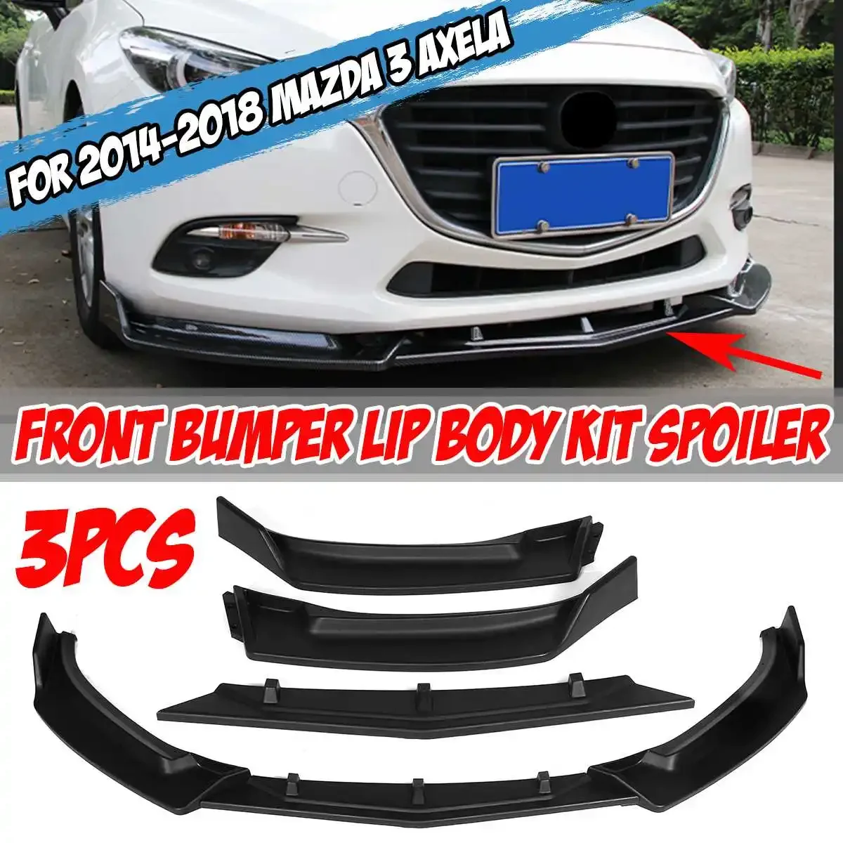 3pcs Car Front Bumper Splitter Lip Diffuser Body Kit Spoiler Protection ...