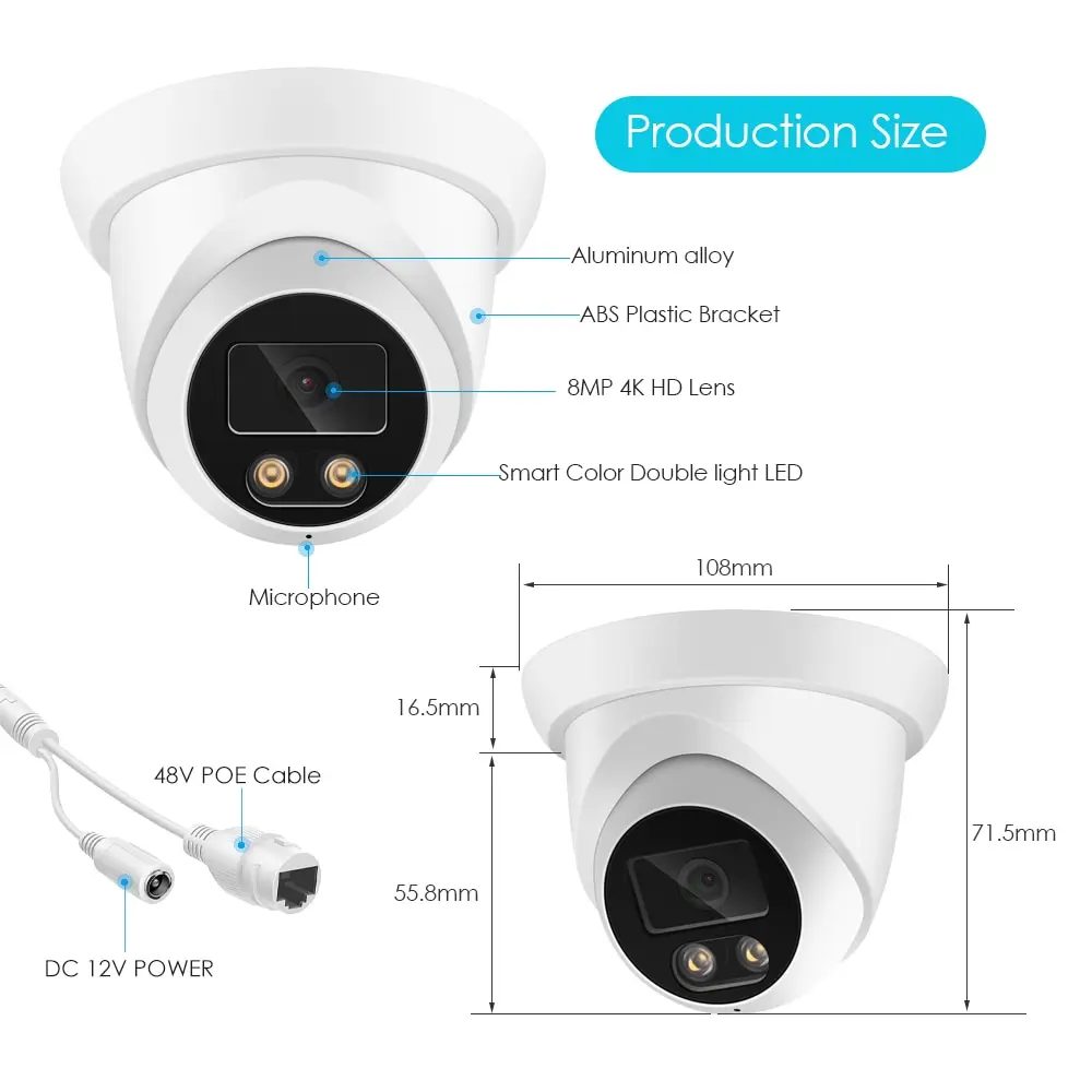 8MP 4K POE IP Camera with Night Vision & Vandal-proof