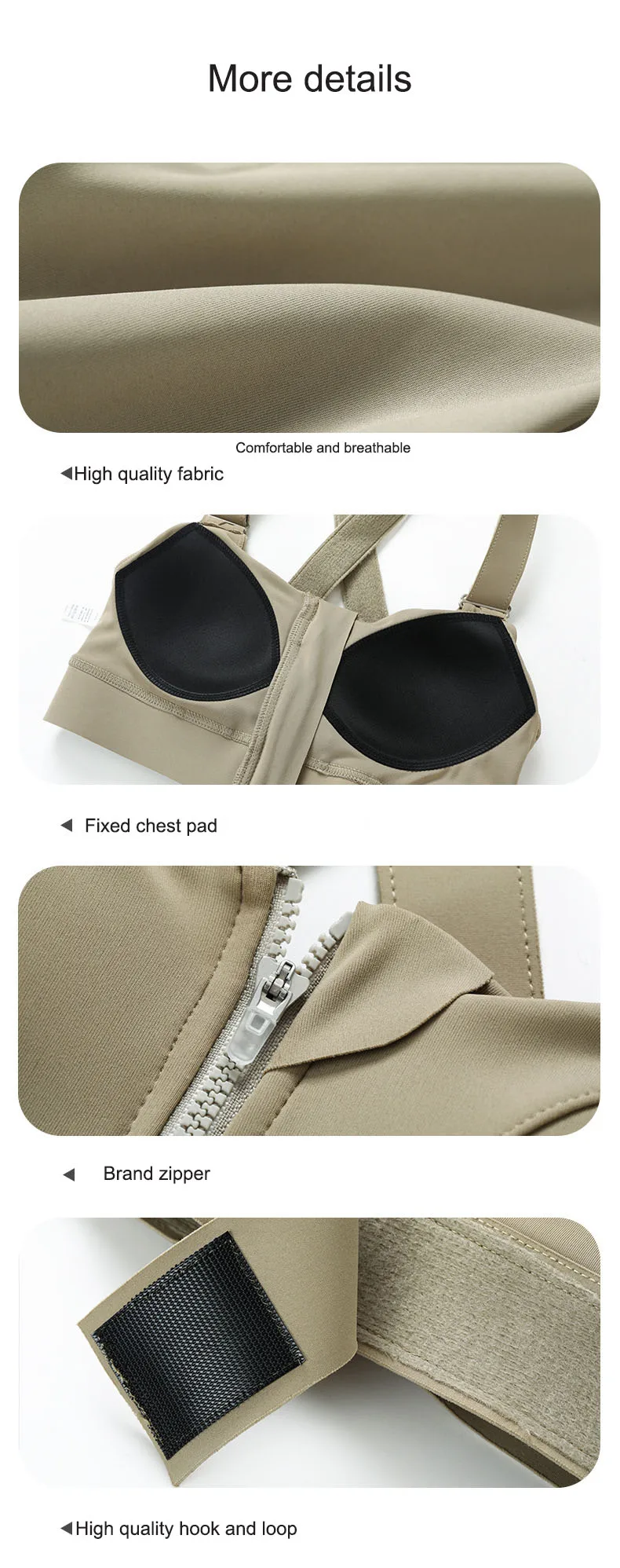 High Quality Zip Front Bra With Adjustable Hook Shoulder Workout ...