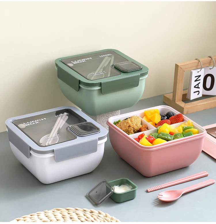 3 Compartment Bento Tiffin Box With Cutlery Salad Box Container Bento ...