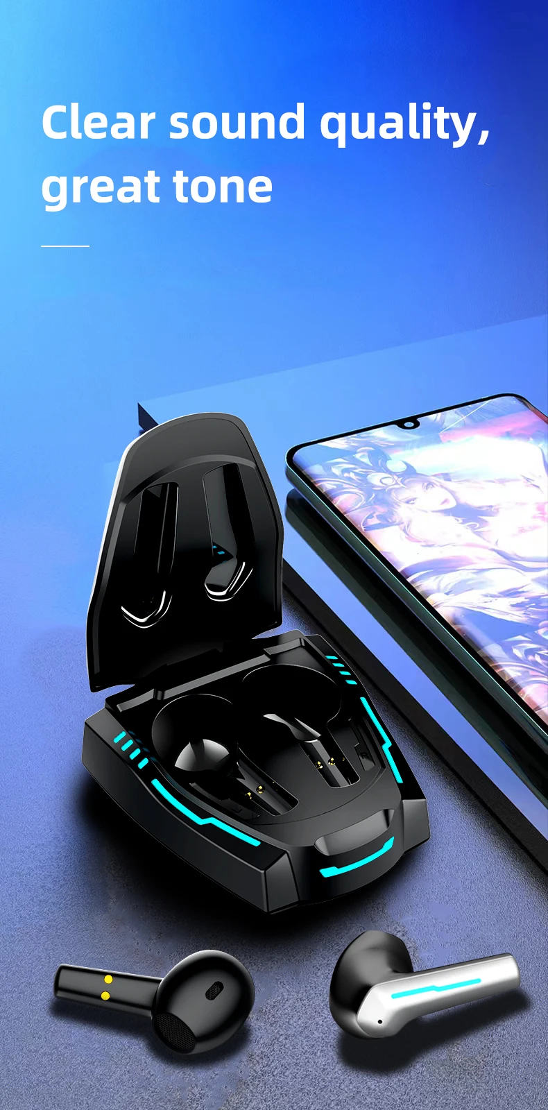 Gaming Wireless Headset Earbuds Tws Headphones Gaming In-ear Earphones ...