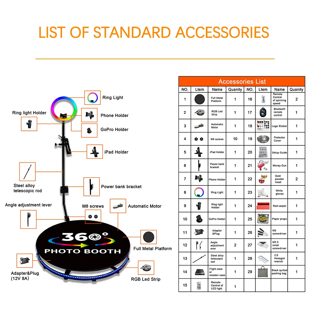 Us Warehouse Adjustable 360 Photo Booth Photobooth 360 Video Photo ...