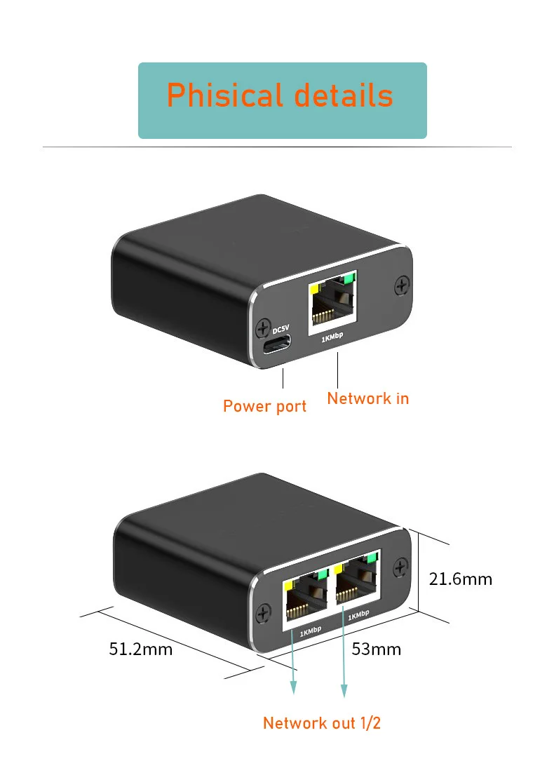 Gigabit Ethernet Splitter 1 to 2/3/4 1000Mbps RJ45 LAN Internet ...