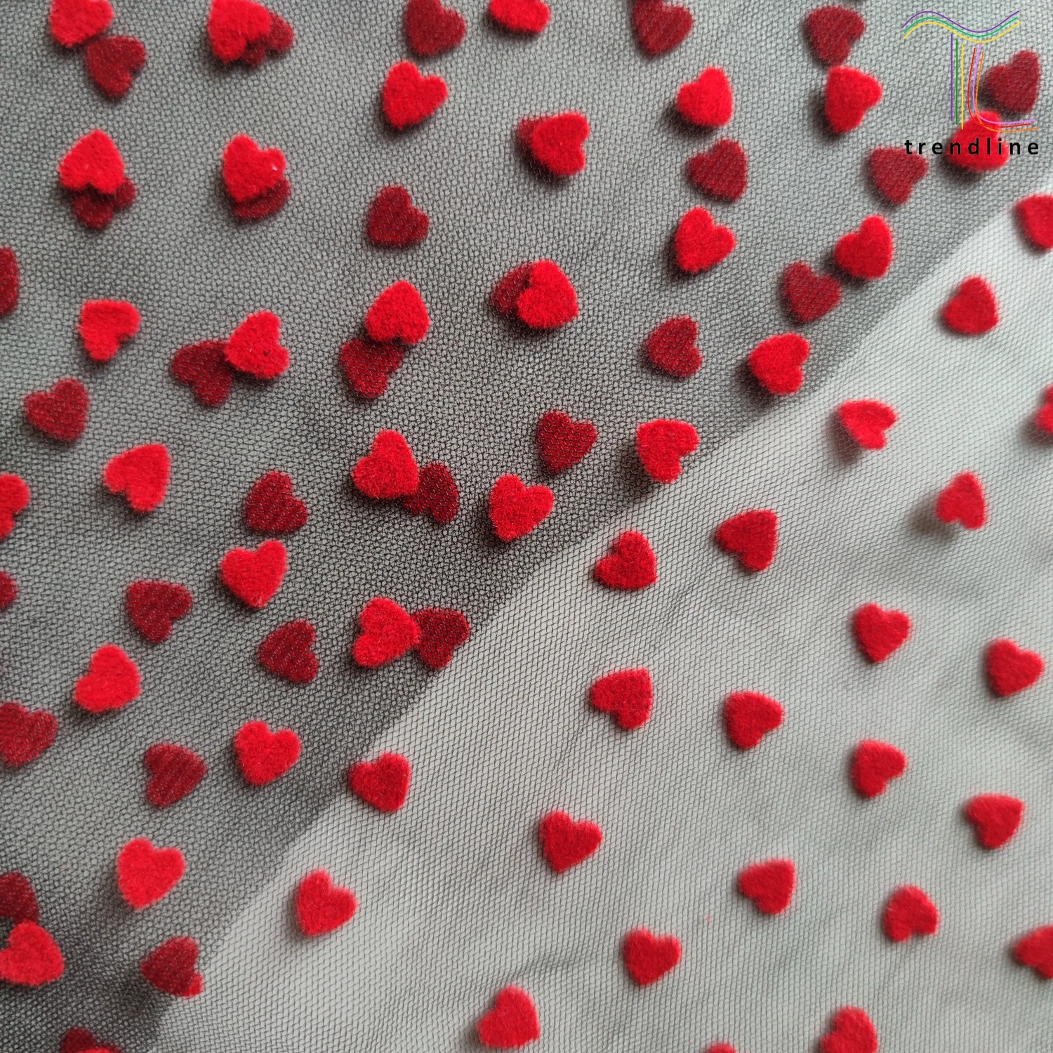 Pink Red Color Nylon Heart Dotted Flocking Mesh Lace Fabric For ...