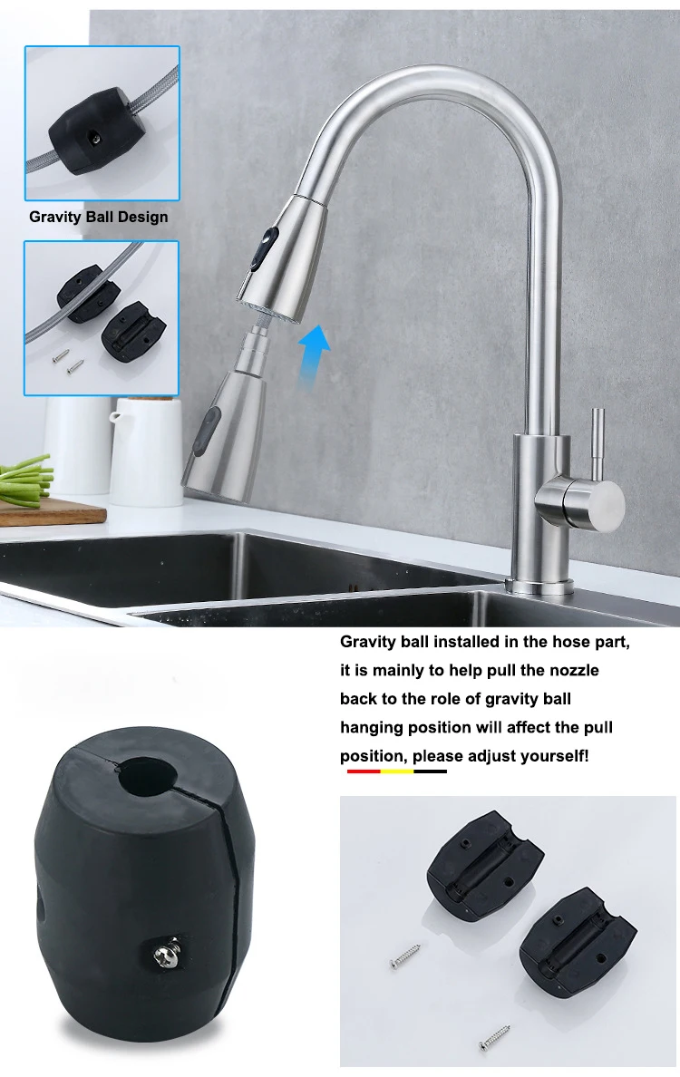 304 Stainless Steel Single Handle Pull Out Sprayer Spring Hot Cold ...