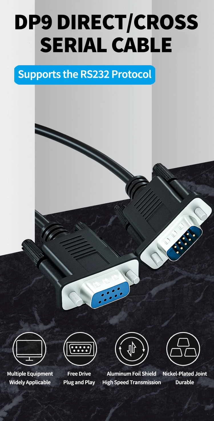 RS232 9-Pin Serial Cable Female to Female Direct Connection F-F DB9 9 ...