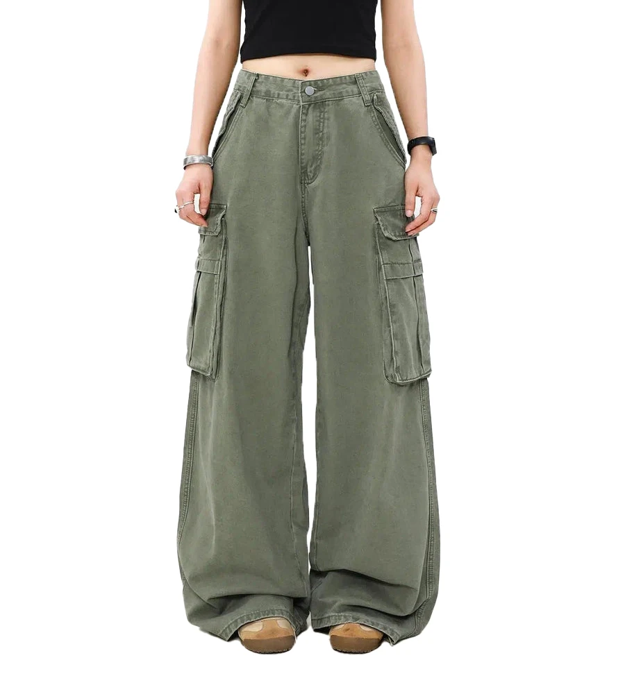 2025 Customizable Cargo Pants High Waist 100% Cotton Canvas Faded ...