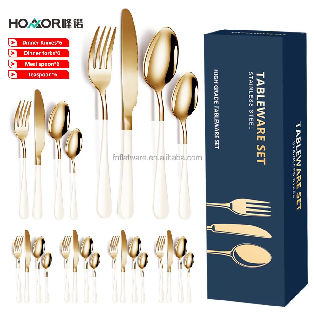 Elegant Wedding Gold Cutlery Set Cutlery Sets Luxury High Quality Stainless Steel 24 Piece
