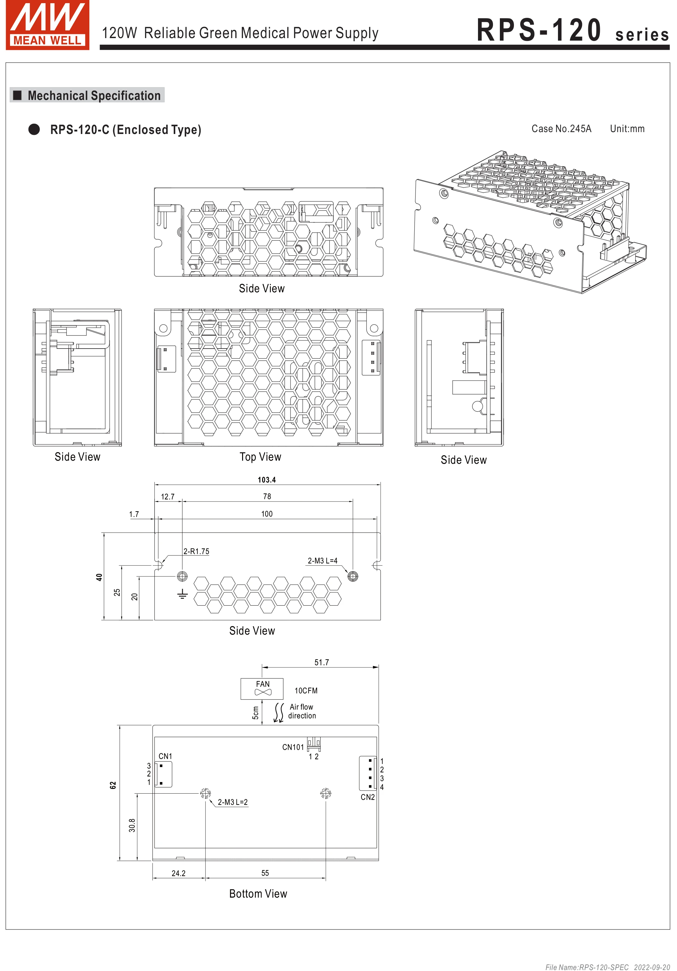 Mean Well Power Supply Rps-120 120w 15v 12~48v Medical Switching Power ...