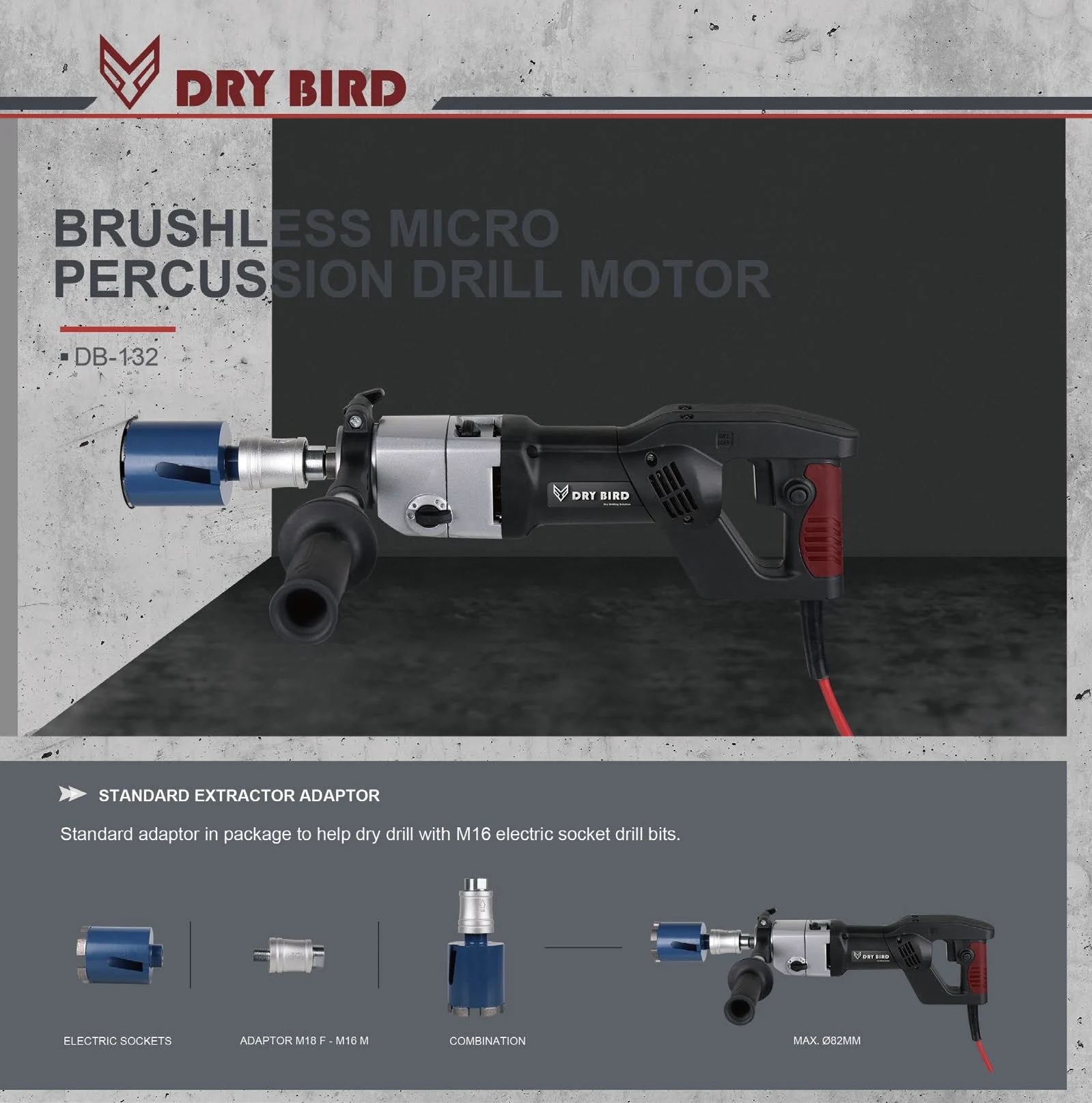 BYCON DB-132 Brushless Motor Micro Impact Power Tool for Dustless Dry Drilling