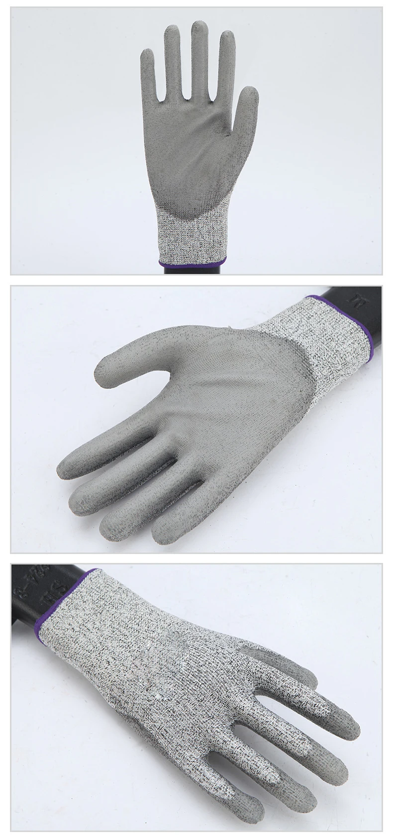 HPPE En388 CE Professional Work Gloves Level 5 Anti-Cut Cut Resistant and Safety Proof PU ...