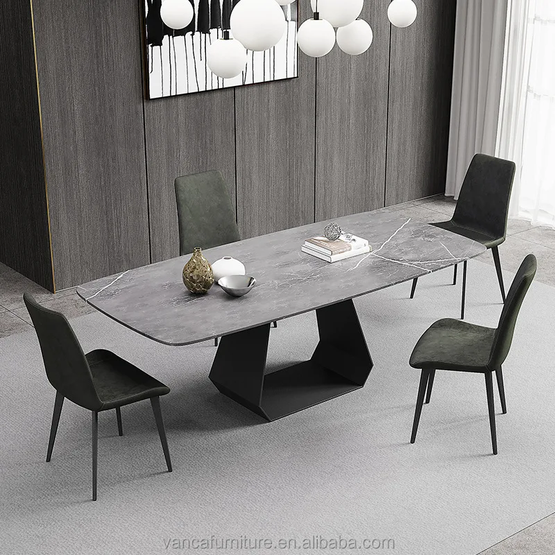 U Shape Dining Table Base Frame with White Marble Top