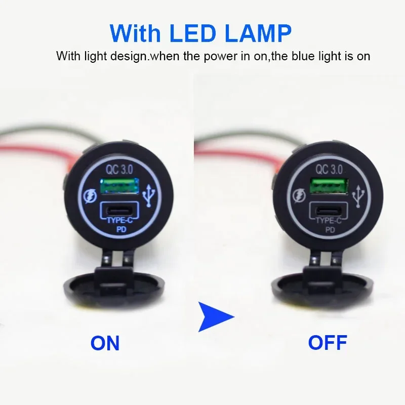 12V 24V Universal Dual Port Bus Car Socket QC3.0 USB Type C 20W PD USB ...