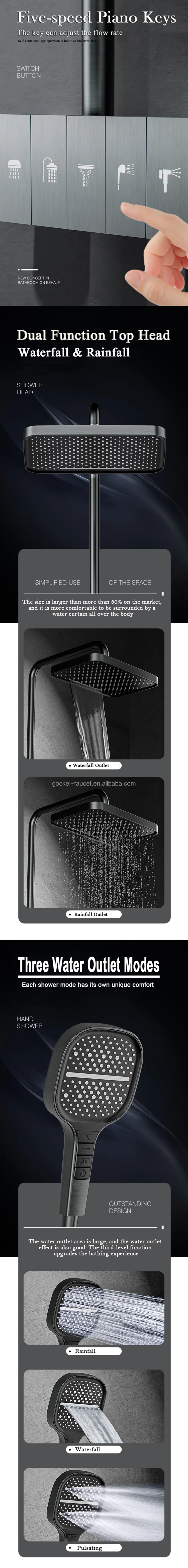 New Design Piano Keys Shower Set LED Digital Wall Mounted