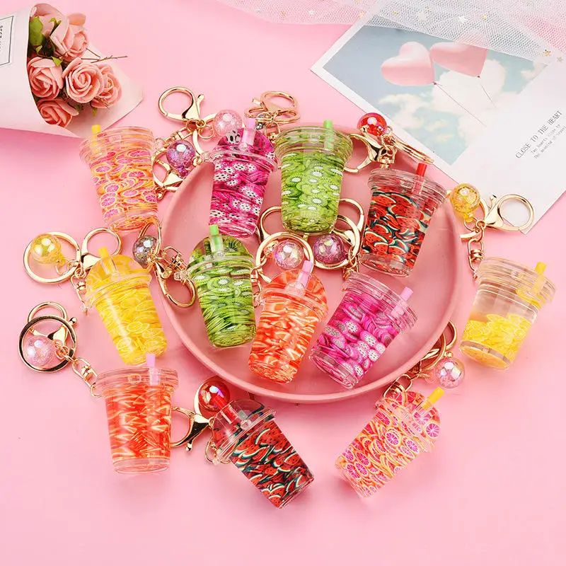 Fruit Glitter Keychain Pentagram Quicksand Keyring Floating Liquid ...