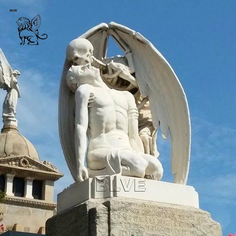 BLVE Outdoor White Stone Marble Cemetery Skeleton Angel Statue ...