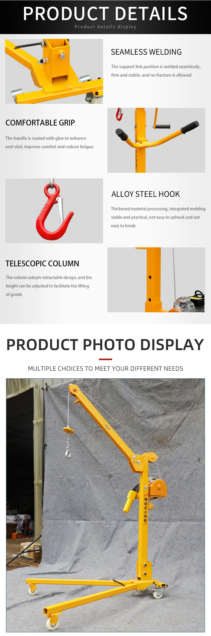 Mobile Portable 200kg Folding Hoist Manual Lifting Car Crane Hand Crank ...