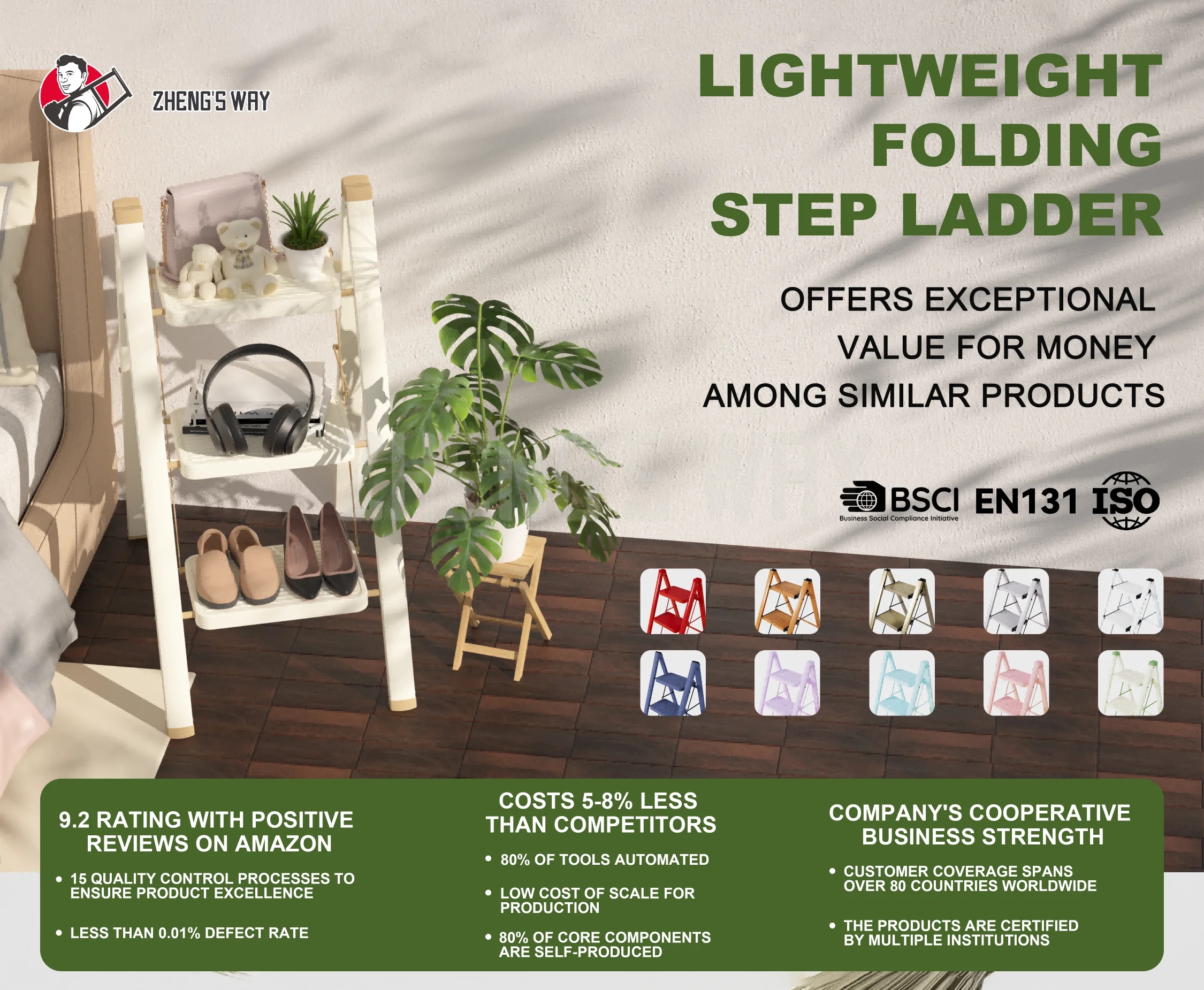 Folding Ladder - 3 Steps Metal House Mini Ladders Aluminum