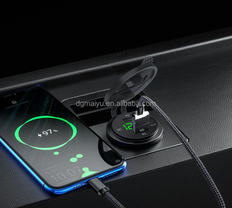 2 Ports on Off Button Switch Car Charger Socket Dual Type USB C Port QC ...