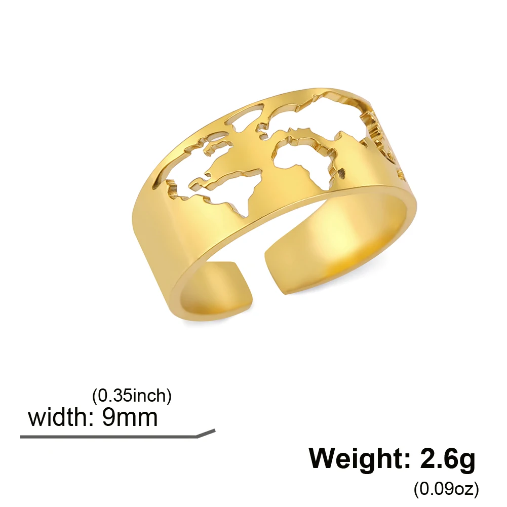 Globe World Map Open Ring Fashion Adjustable Traveler Rings Stainless ...