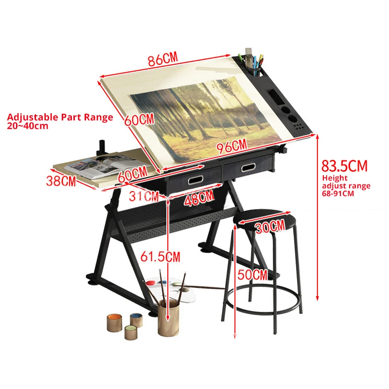 Art Work Station Tempered Glass Drafting Table Multifunction Adjustable ...