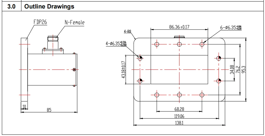 Winfine WR340 Waveguideto Coaxial Adapter - 100W, 1.2 VSWR