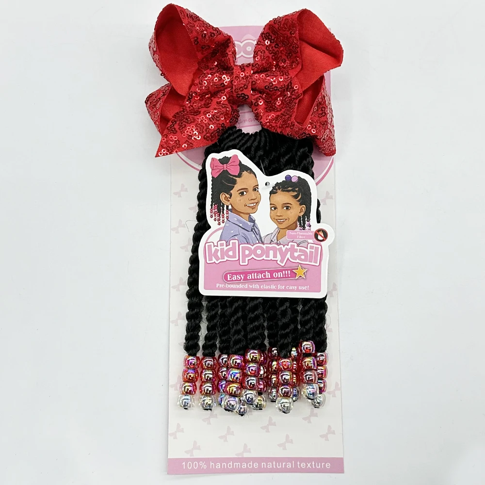 Luxury Kids Beaded Ponytail - Shine Bow Glitter Hair Braid