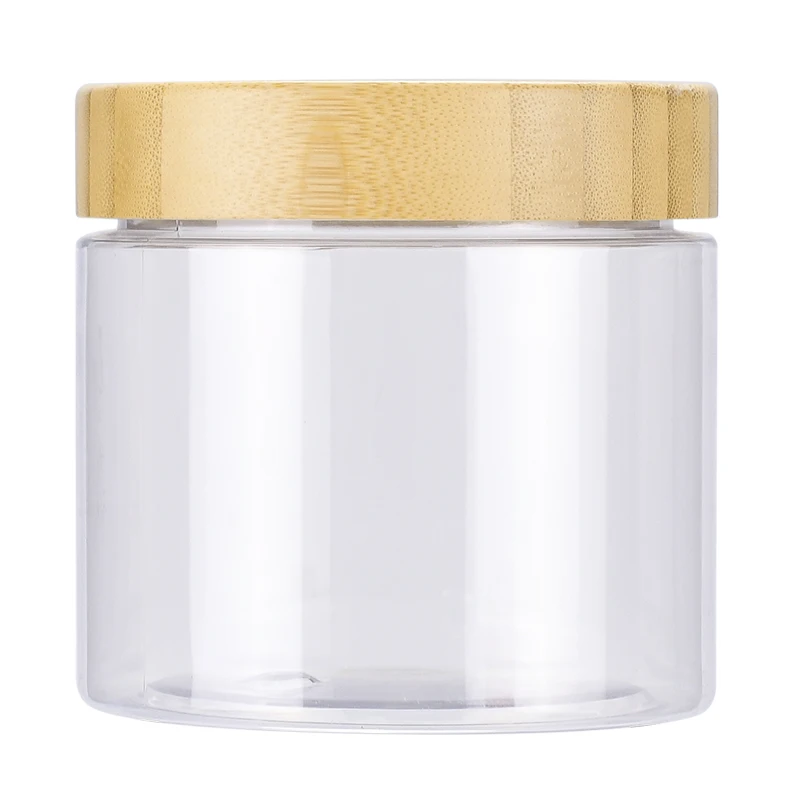 Custom Logo 150g-500g PET Jars with Bamboo Lid for Cosmetics