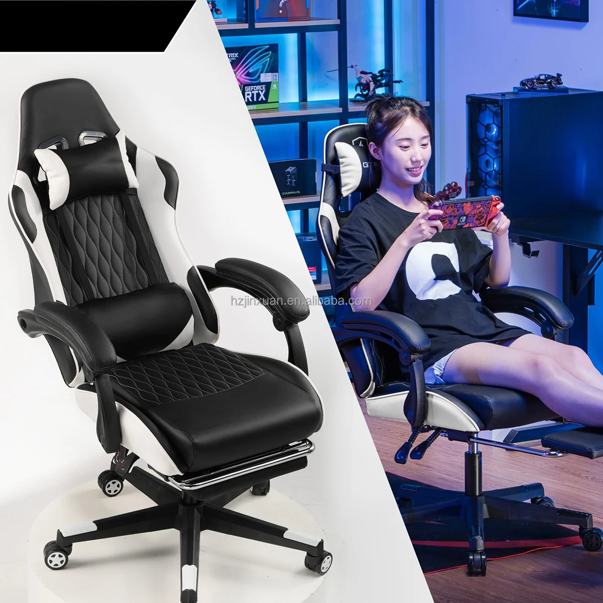 Cheap Gaming Chair Footrest Reclining Swivel Ergonomic Gaming Chair PU ...