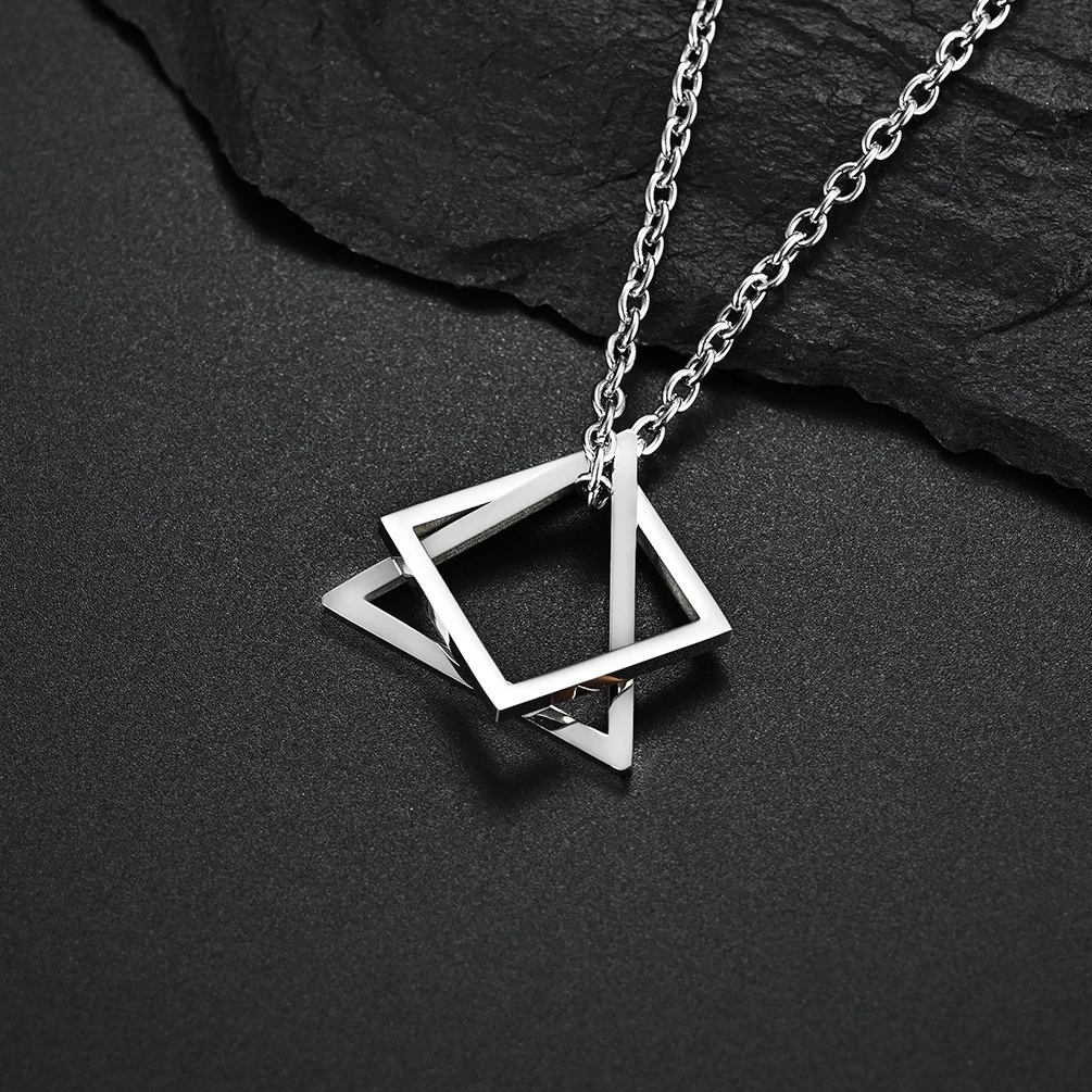 Geometry Interlocking Square Triangle Male Pendant for Men Stainless ...