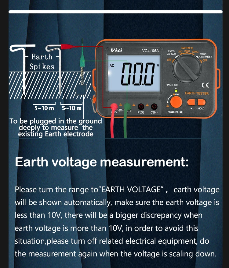 Vc4105a Digital Earth Tester Meter With 32mm High Figure - Buy Earth ...