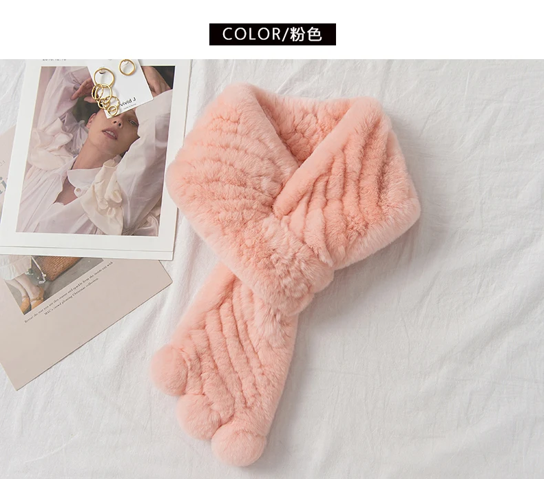 ZDFURS* Rex Rabbit Fur Double-sided Knitted Fur Scarf Women Winter Real ...