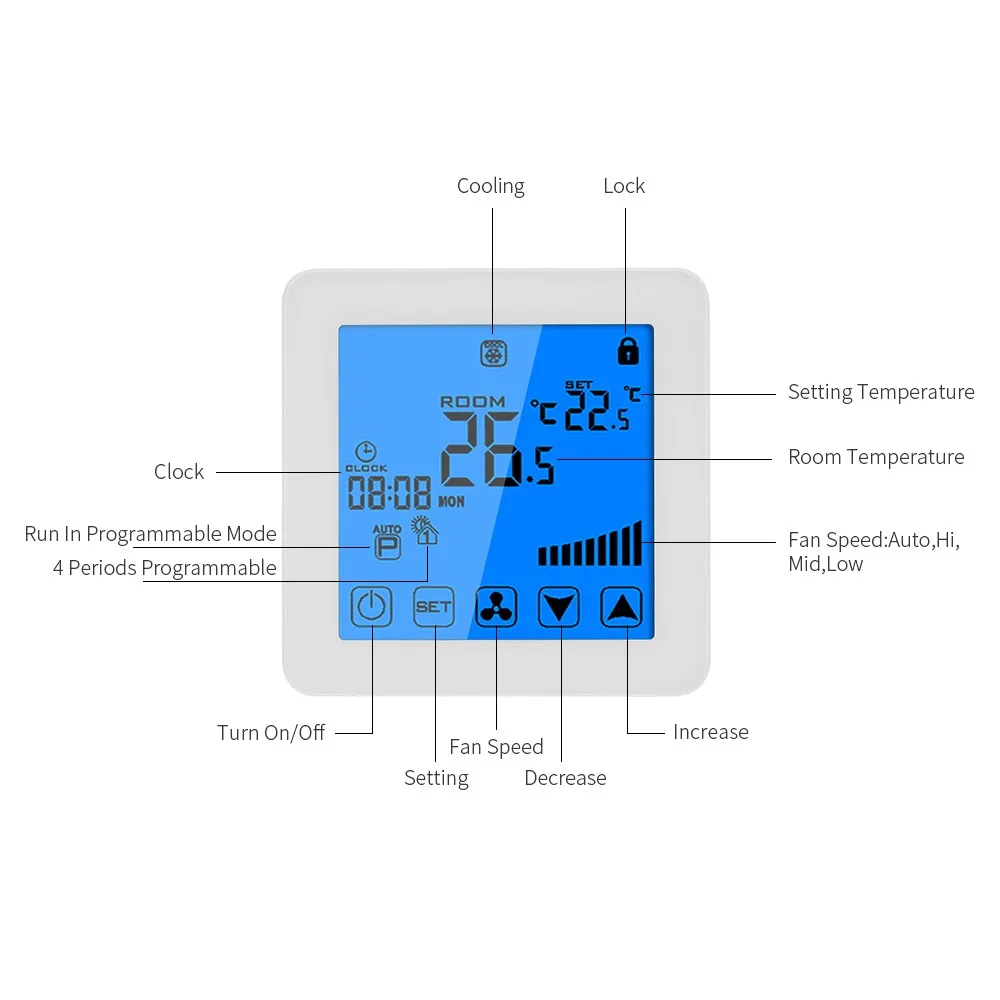 Digital Touch Screen AC Programmable Thermostat with Remote Controller ...
