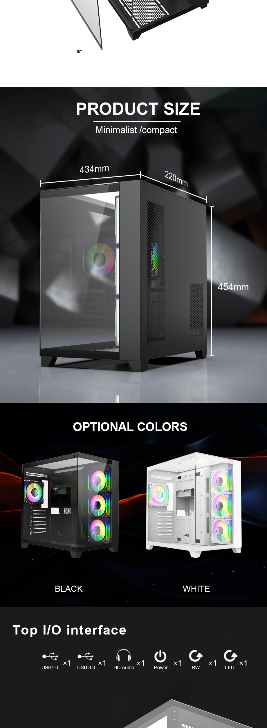 New Designs Gaming Computer Case 3 Sides Tempered Glass Panels Fashion ...