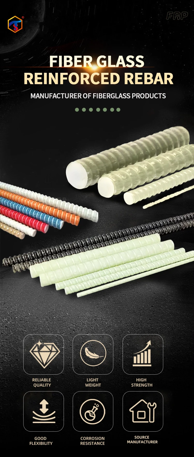 High Strength GFRP Fiberglass Rebar Basalt Fiber Rebar for Building ...