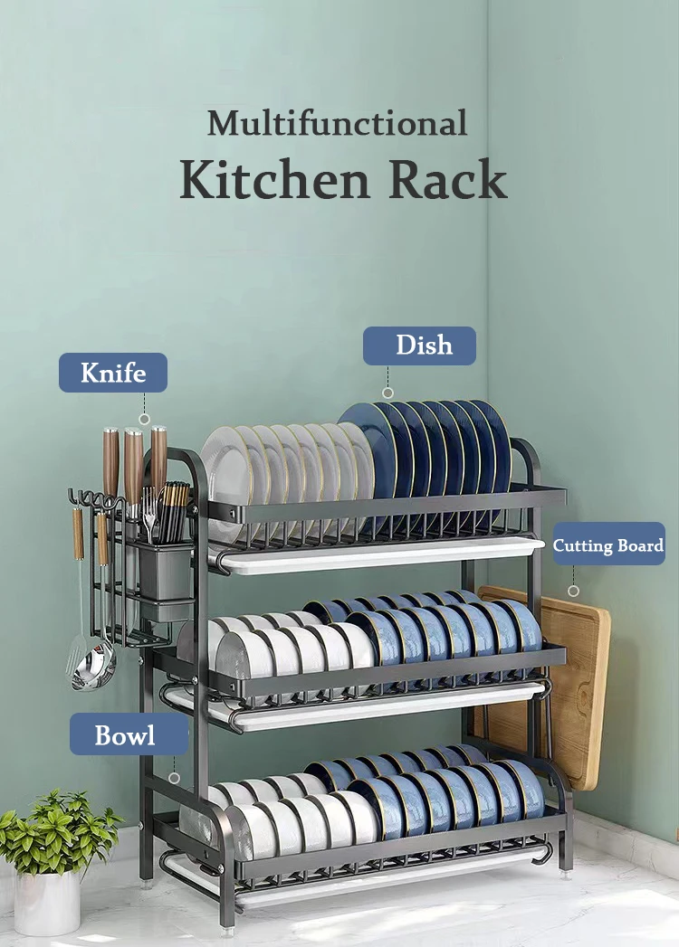 Kitchen Sink Dish Drain Rack 2 Tier Dish Drying Rack Tableware Bowl ...