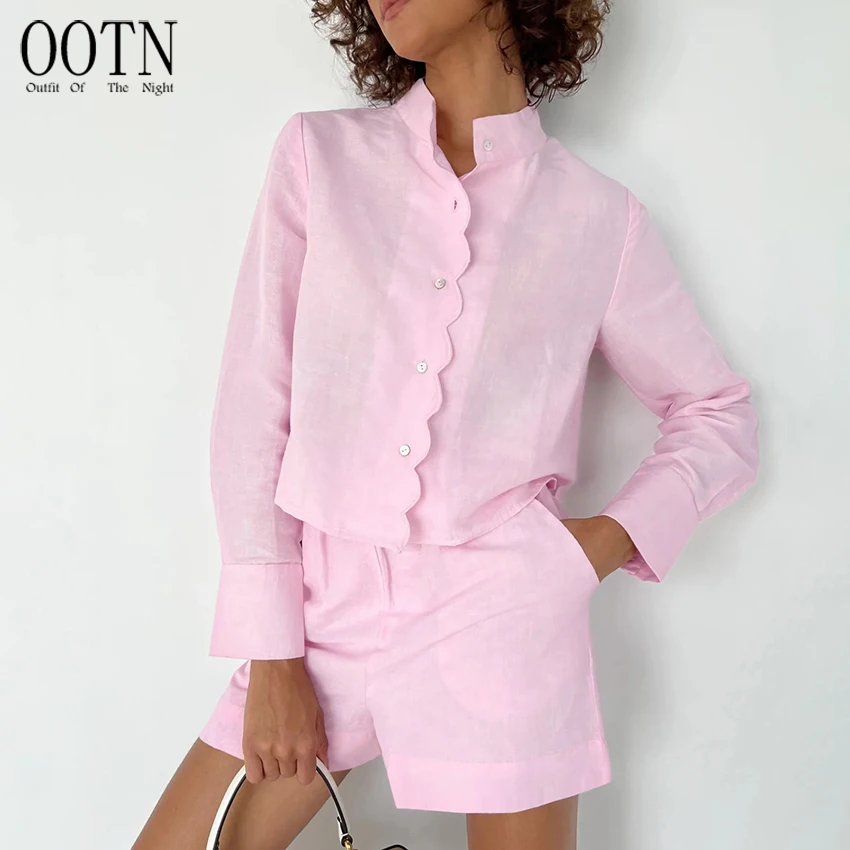 Ootn Women 2 Pieces Elegant Long Sleeve Stand Collar Tops Casual ...