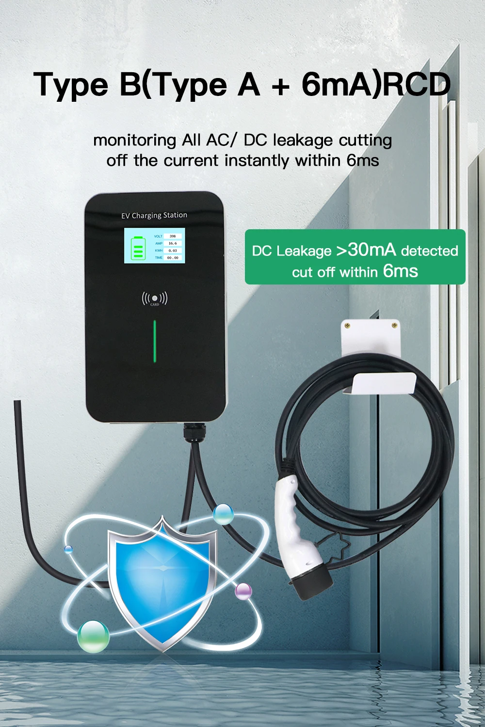 22kw 32a Lcd Display Ev Wallbox Wall Mounted Ev Charging Station With ...