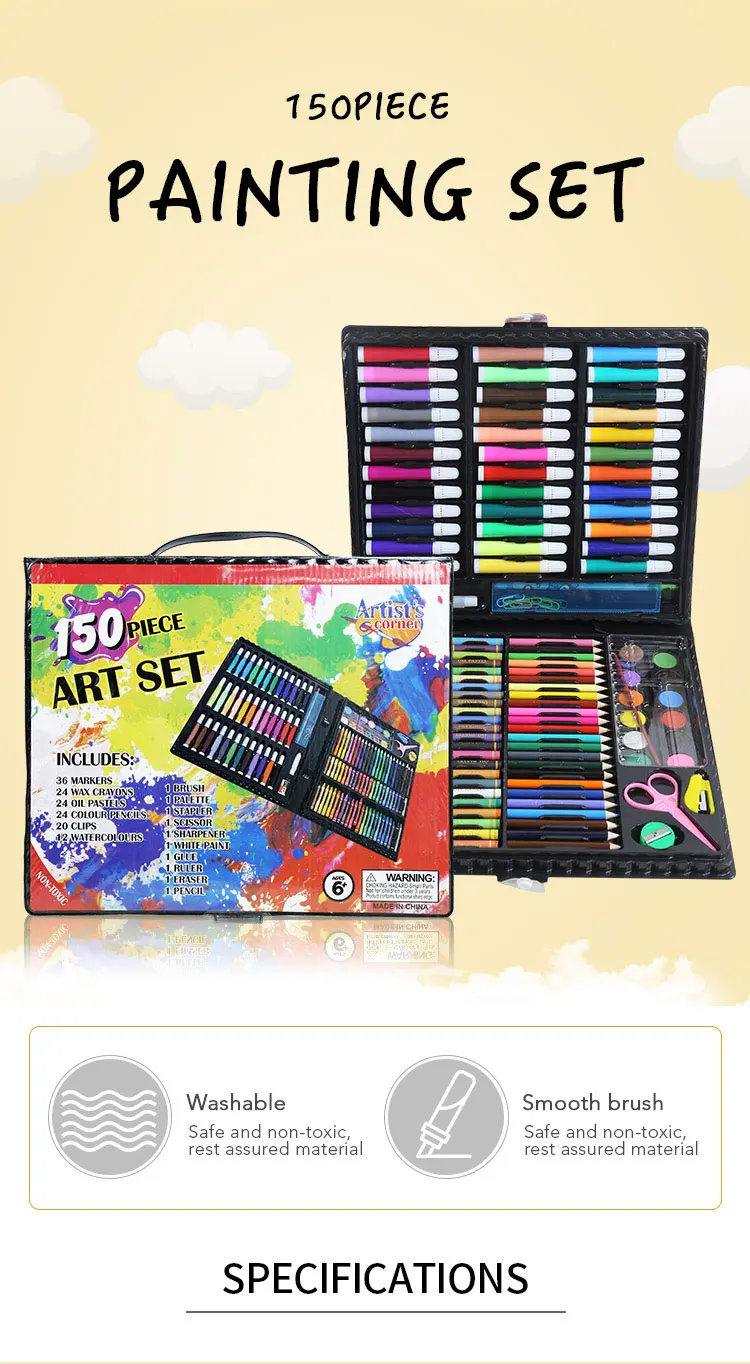 Hot Sale 150 Pcs Multi Colors Wax Crayon Magic Color Pencils Set for Kids