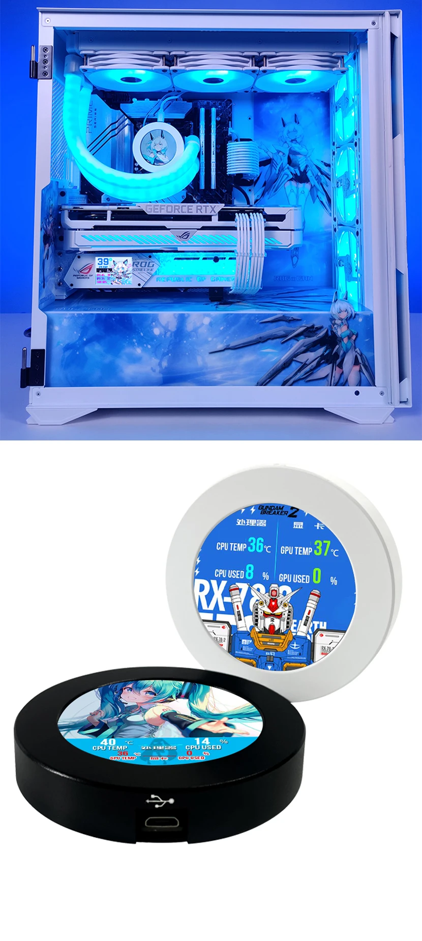 Cpu Aio Cooler Monitor Display Ips 2.1 Inch 480x480 Support Gif/video ...